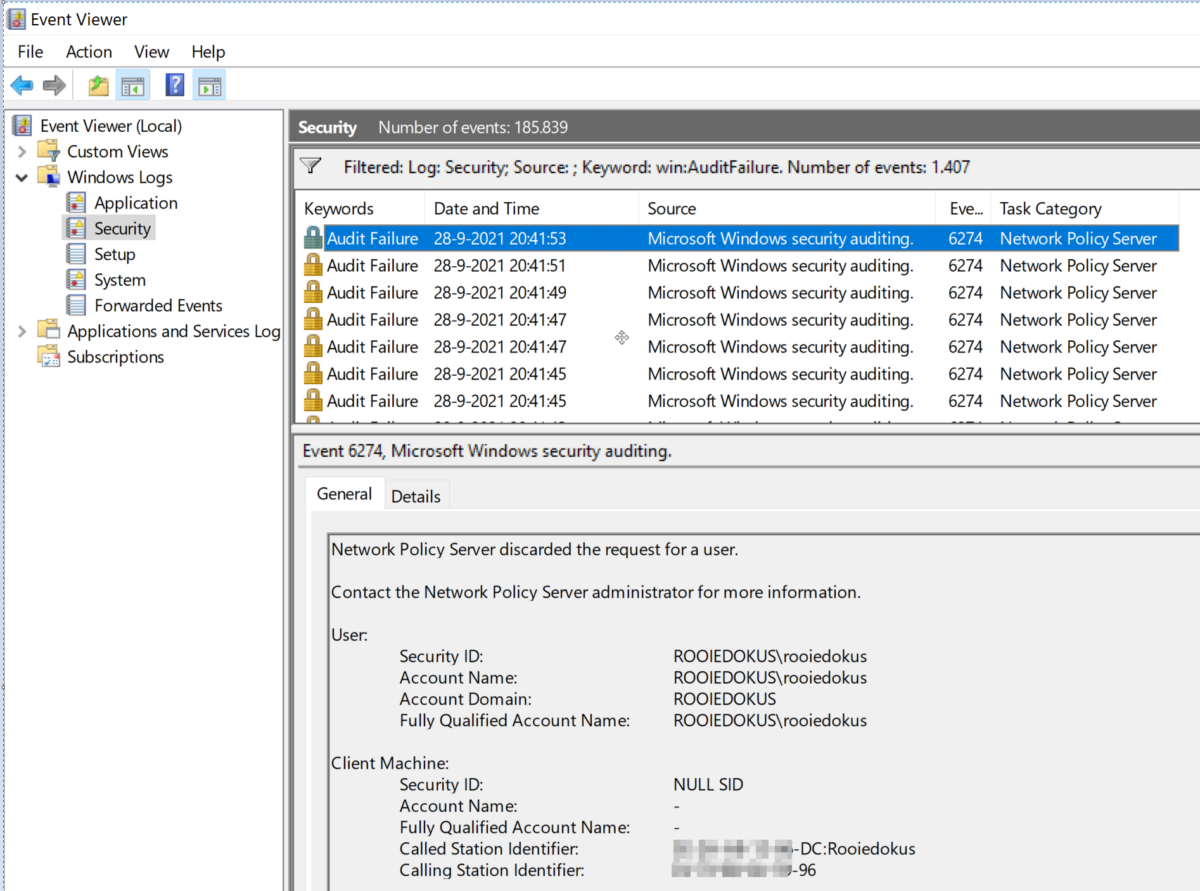 Microsoft NPS BUG Radius EventID 6274 – rooiedokus.com Microsoft NPS BUG Radius EventID 6274 – rooiedokus.com
